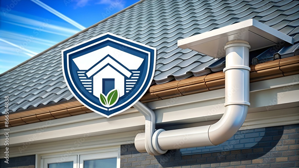 gutter and house roof logo installation template. Roof downspout vector ...