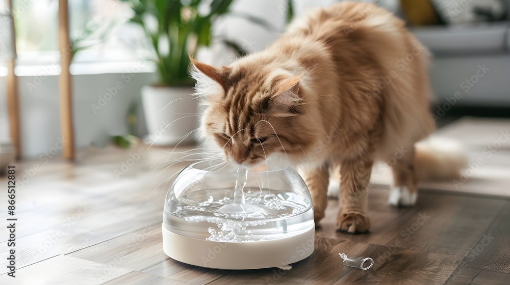 Stylish Tabby Cat Drinks from Automatic Fountain for and Health Stock ...