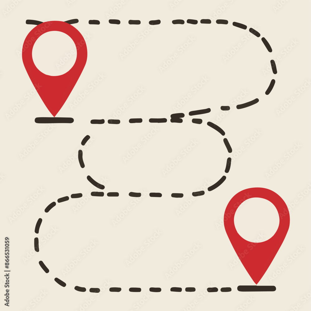 Two red location pin icons, one at the top left corner and the other at ...