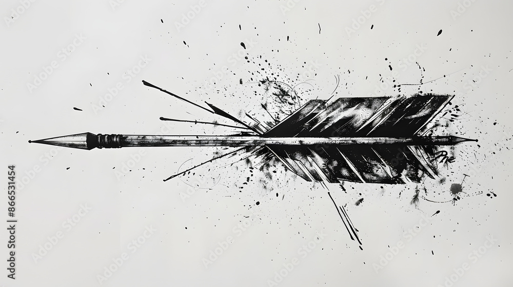 Black marker drawing of a realistic arrow with ink lines on a white ...