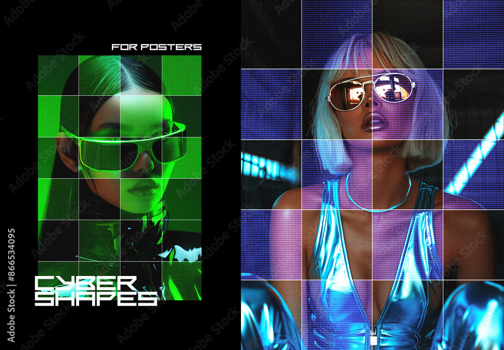 Cyber Shapes Poster Photo Effect Mockup Stock Template | Adobe Stock