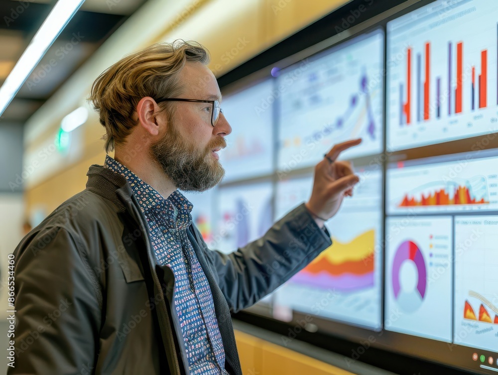 Analyst presenting cost-benefit analysis to stakeholders with ...