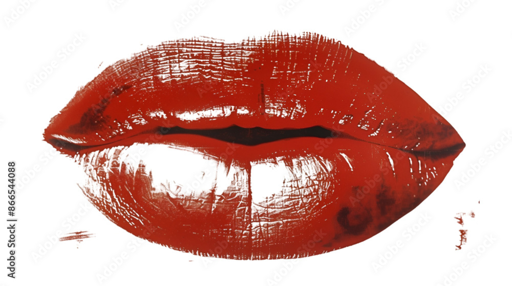 transparent red lip imprint, typically associated with kiss marks. The ...