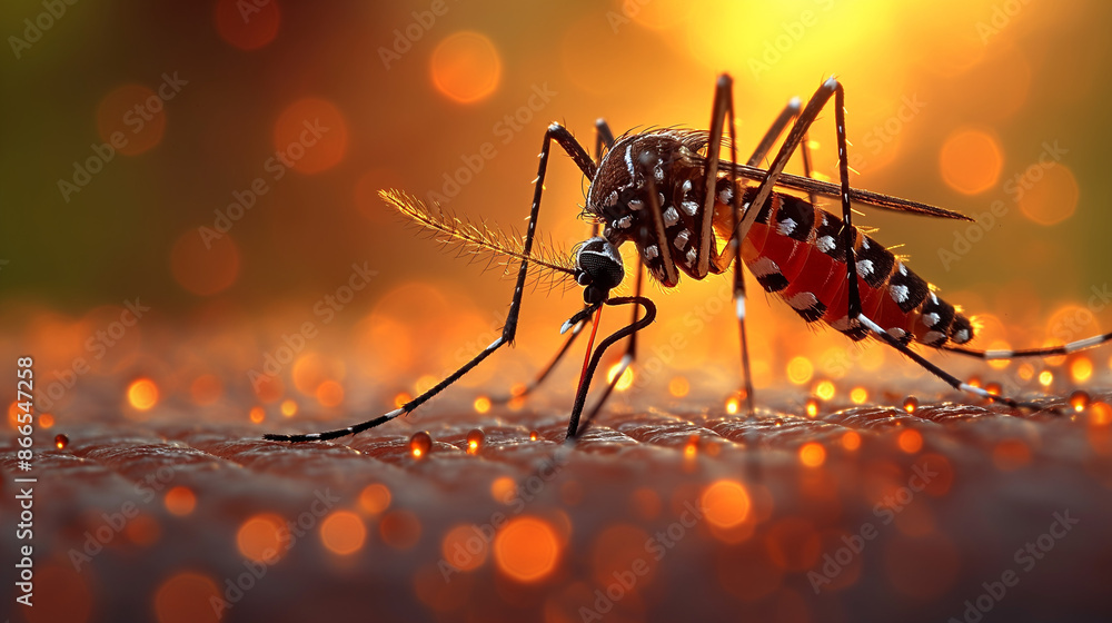 Photo of Dengue fever, a mosquito bites white boy's arm, mosquito's ...