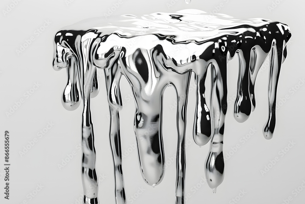 Metal melting 3D shape. Abstract metal dripping liquid symbol. A modern ...