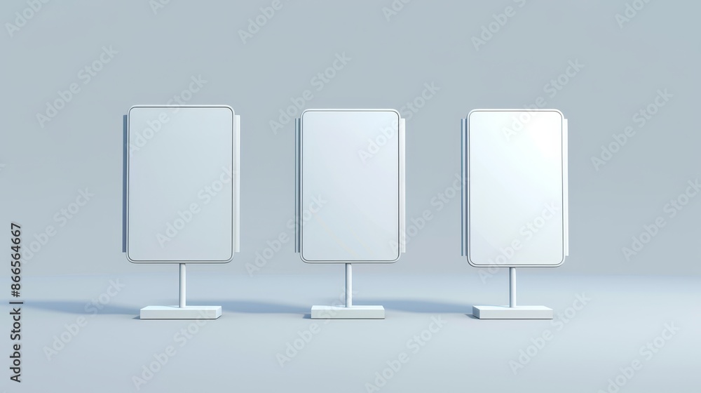 White metallic outdoor stand mockup set, isolated, front and side views ...