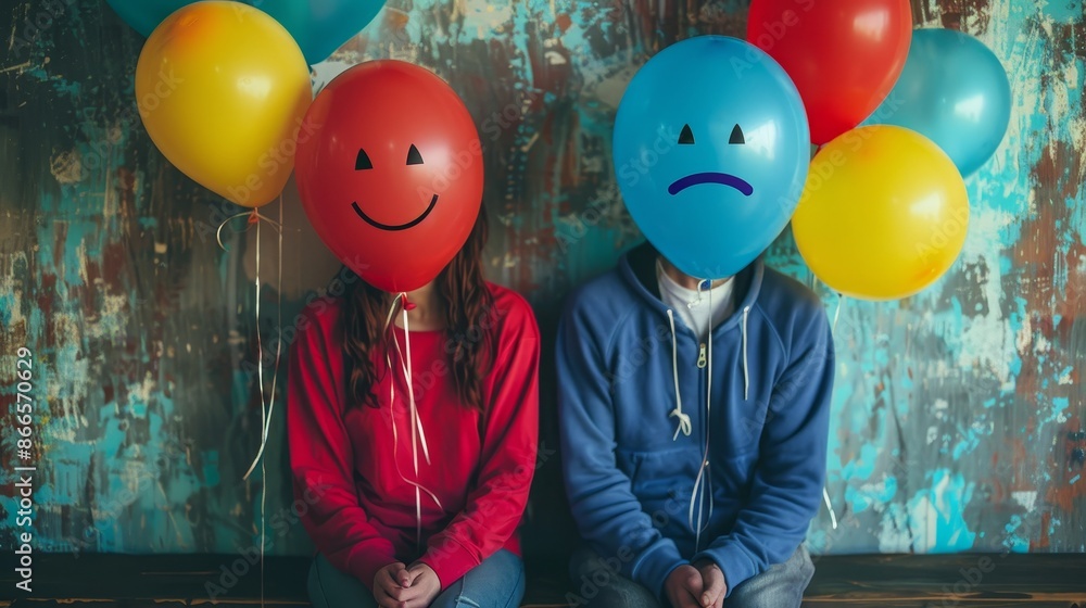 Couple therapy image with sad boyfriend and girlfriend faces, air ...