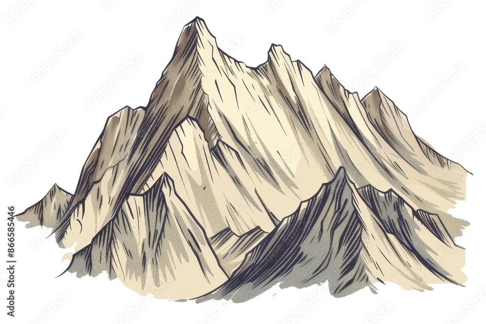 Hand-drawn illustration of a rugged mountain range with peaks and ...