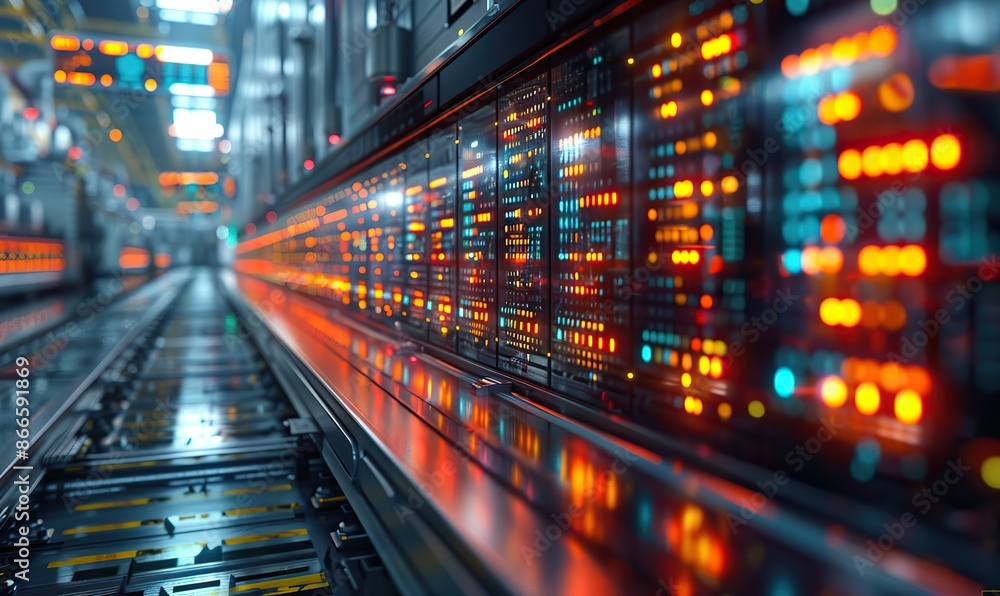 Colorful data streams from industrial IoT devices communicate ...