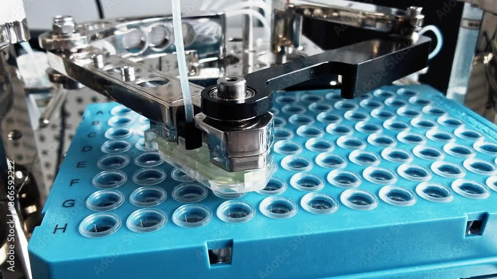 high-tech laboratory automation system, mechanical robotic arm working ...