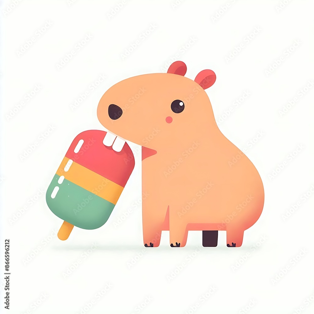 Cute cartoon capybara with popsicle vector illustration. Isolated ...
