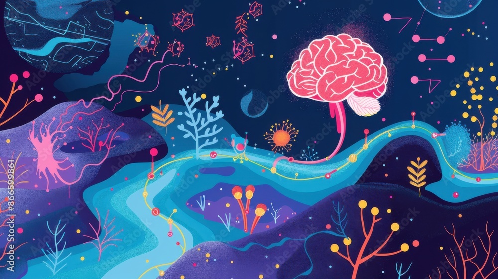 Illustrated map of neurotransmitters shows how dopamine and serotonin ...