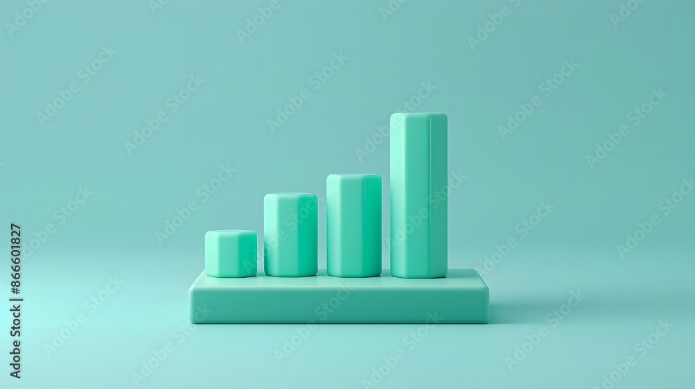 Minimalistic 3D bar chart with teal bars on a matching background, showcasing business growth ...