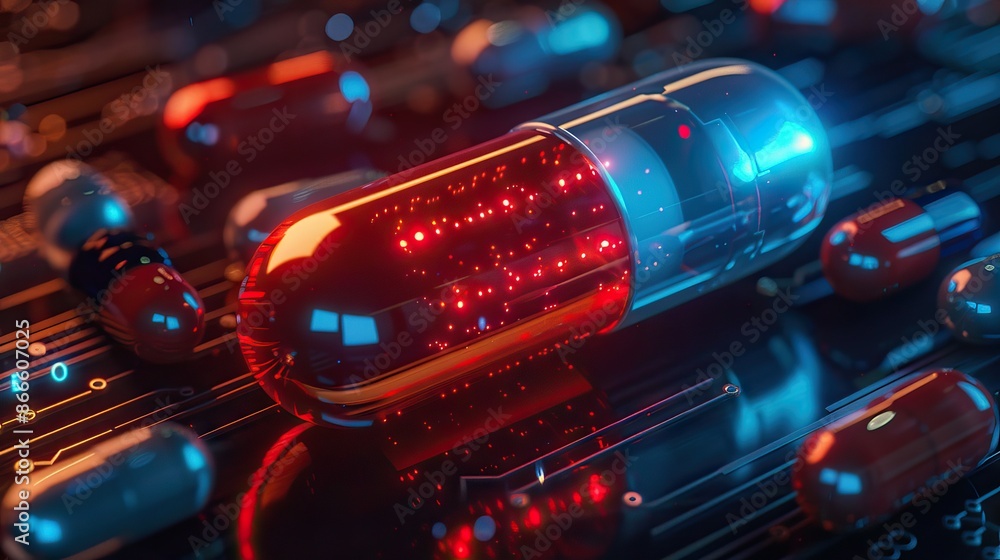 Medical technology The pills are placed on interconnected lines ...