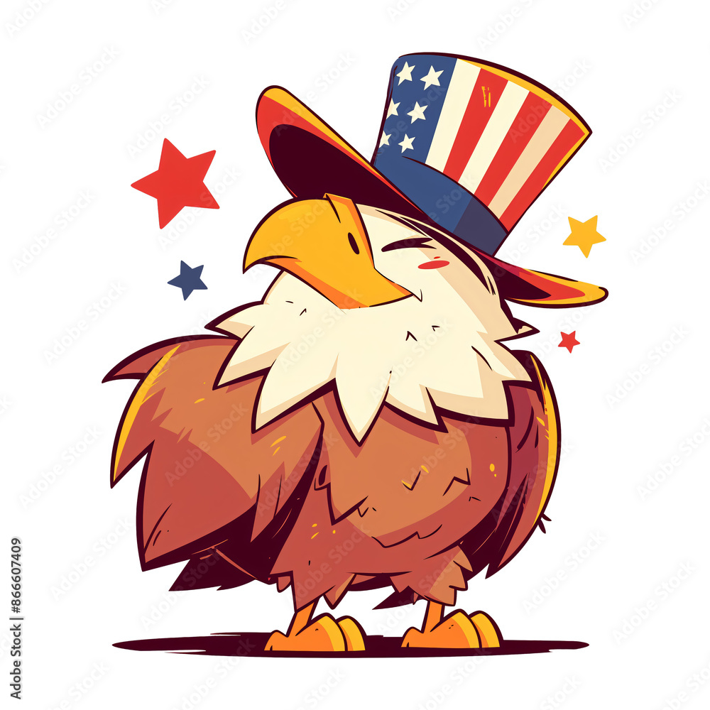 American eagle bird in Uncle Sam hat. Cartoon patriotic character ...