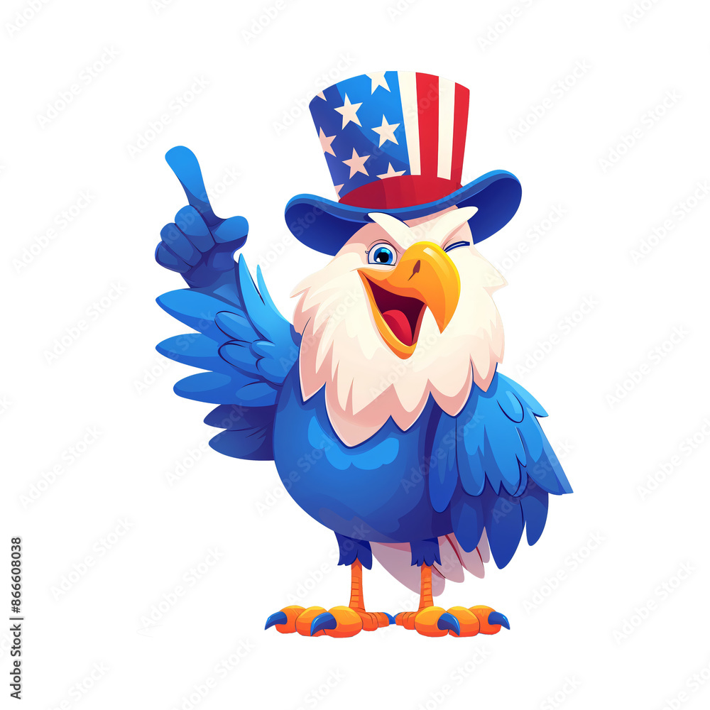American eagle bird in Uncle Sam hat. Cartoon patriotic character ...