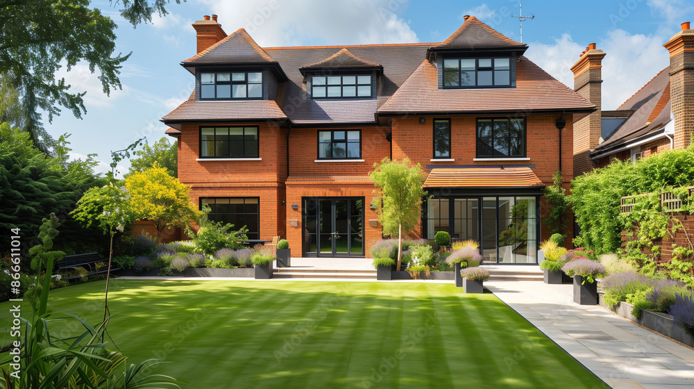 English Brick House with Garden. Architecture Exterior with Windows ...