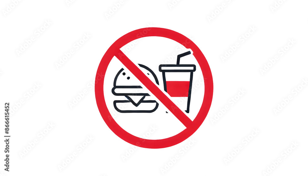 A no food or drink sign with a burger and drink icon crossed out by a ...