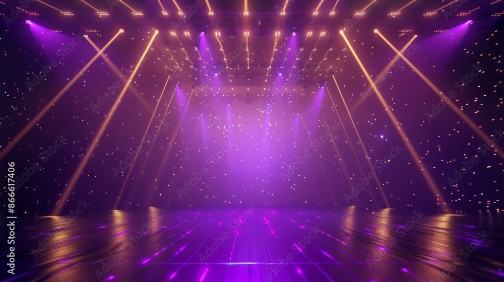 Glittering Gala: Golden Stage Opening with Spotlights and Luxurious ...