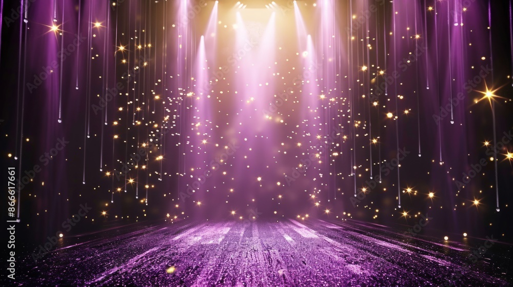 Glittering Gala: Golden Stage Opening with Spotlights and Luxurious ...