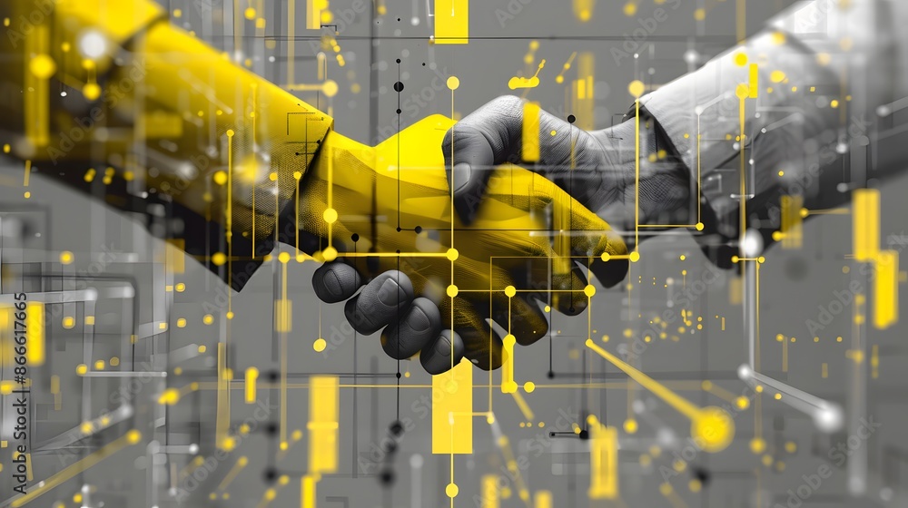 photo shot of business handshake in font of the the supply chain ...