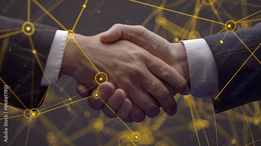 photo shot of business handshake in font of the the supply chain ...