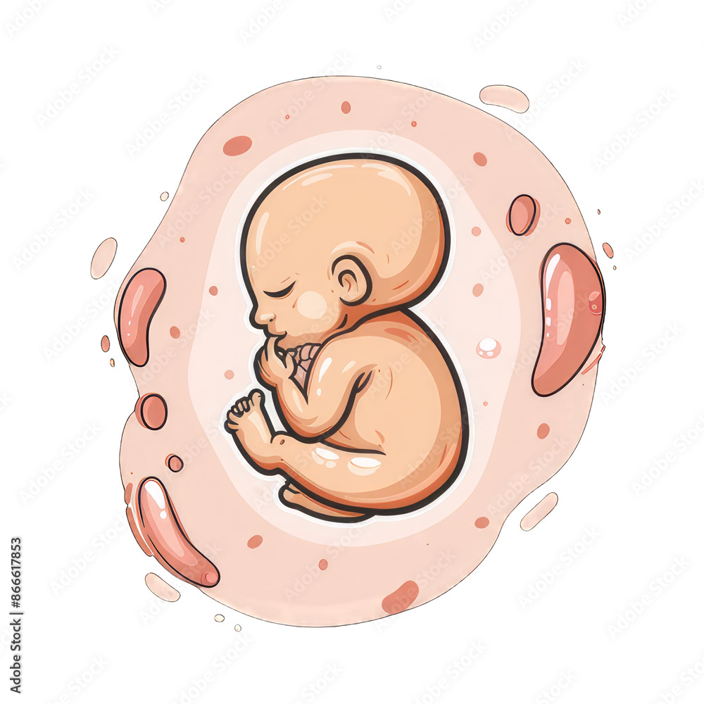 Illustration of a developing fetus in the womb, showing stages of human ...
