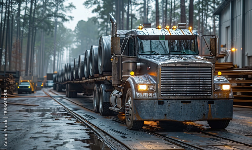 Trucks carrying steel coils and sheets to fabrication yard for cutting ...