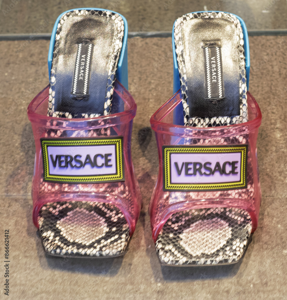 Vintage multicolor plastic snake skin sandals with high heel and ...