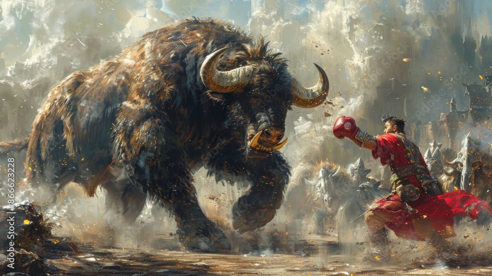 Boxer Battling Mythical Creatures: a boxer fighting against mythical ...