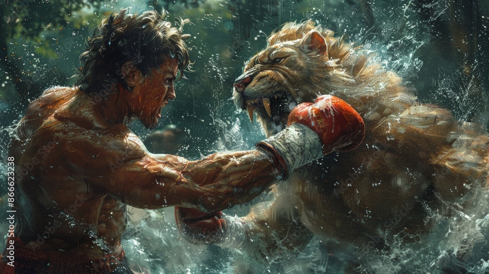 Boxer Battling Mythical Creatures: a boxer fighting against mythical ...