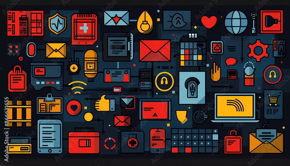 Personal Data Protection Icons, visual grid of icons representing ...