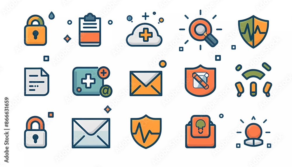 Personal Data Protection Icons, visual grid of icons representing ...