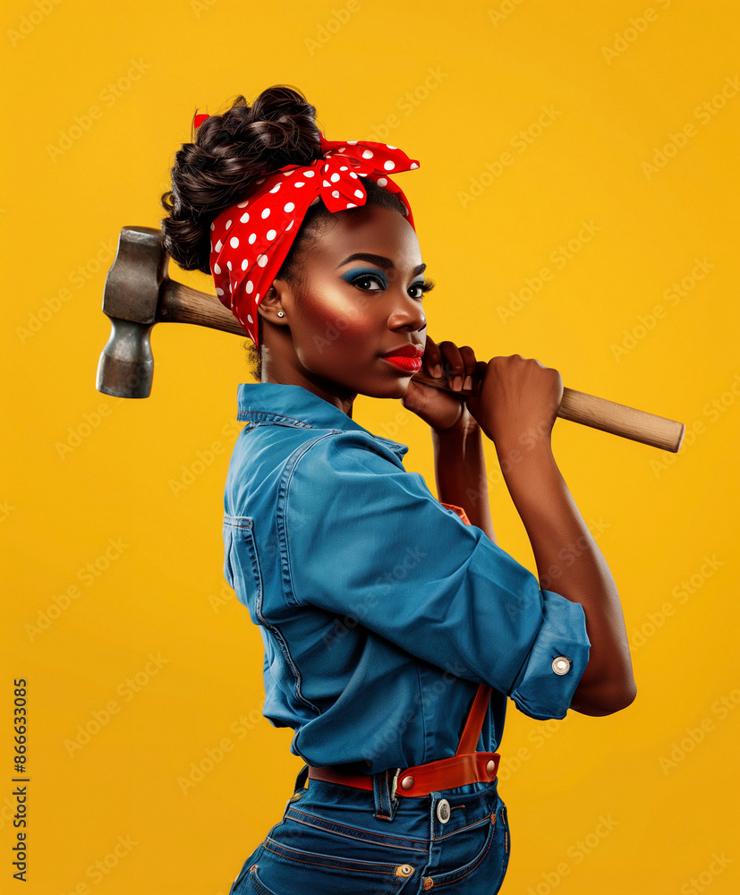 Pin-up. Girl Power. Patriotic Labor Day girl. American Labor Day. Girl ...