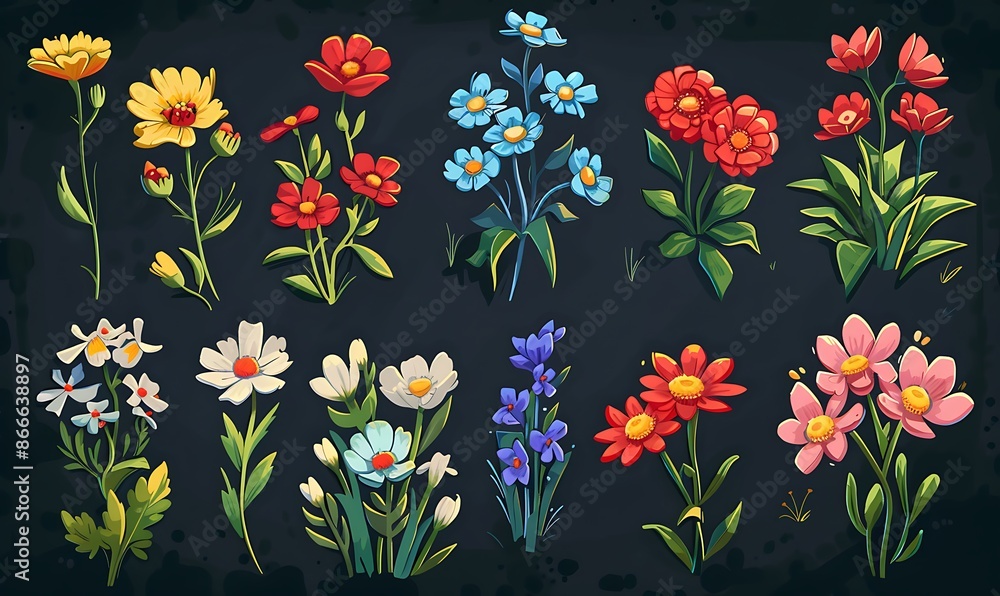 Full Page Flower Sprite Sheet, Handpainted Cute Flowers for Game Assets ...
