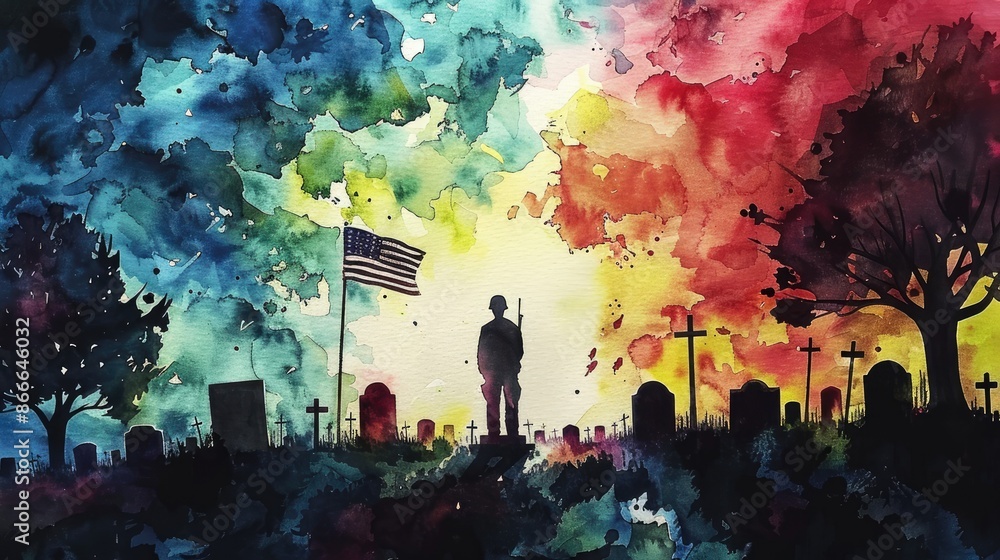 Sacred memory: A touching watercolor illustration features a cemetery ...