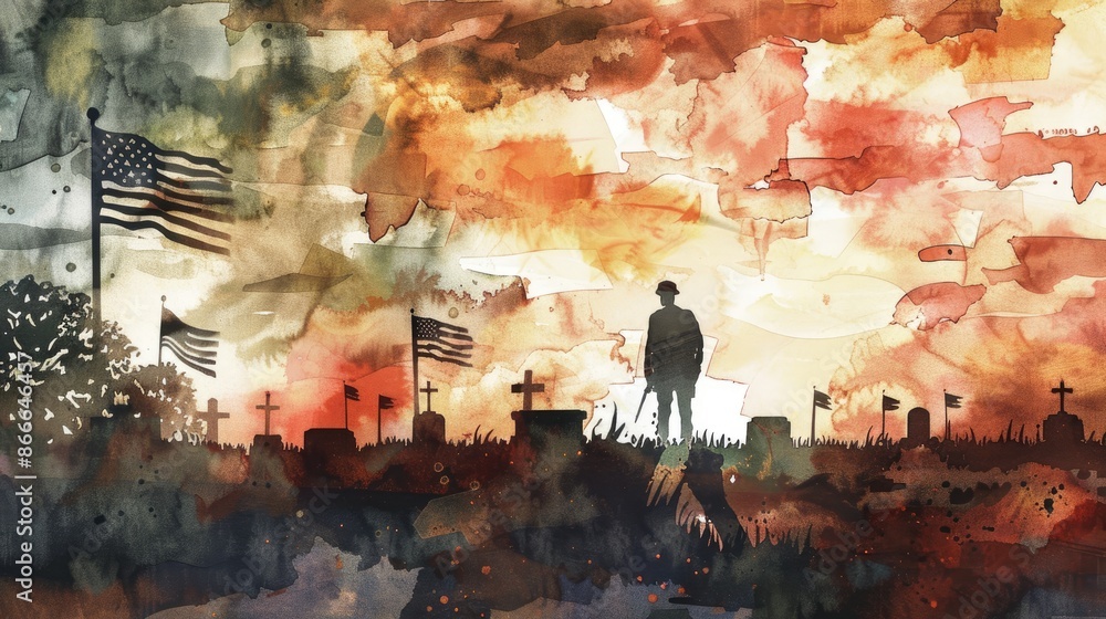 Sacred memory: A touching watercolor illustration features a cemetery ...