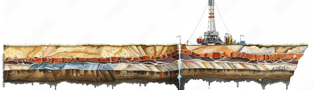 Illustrator drawing of an underground oil reservoir, with detailed ...