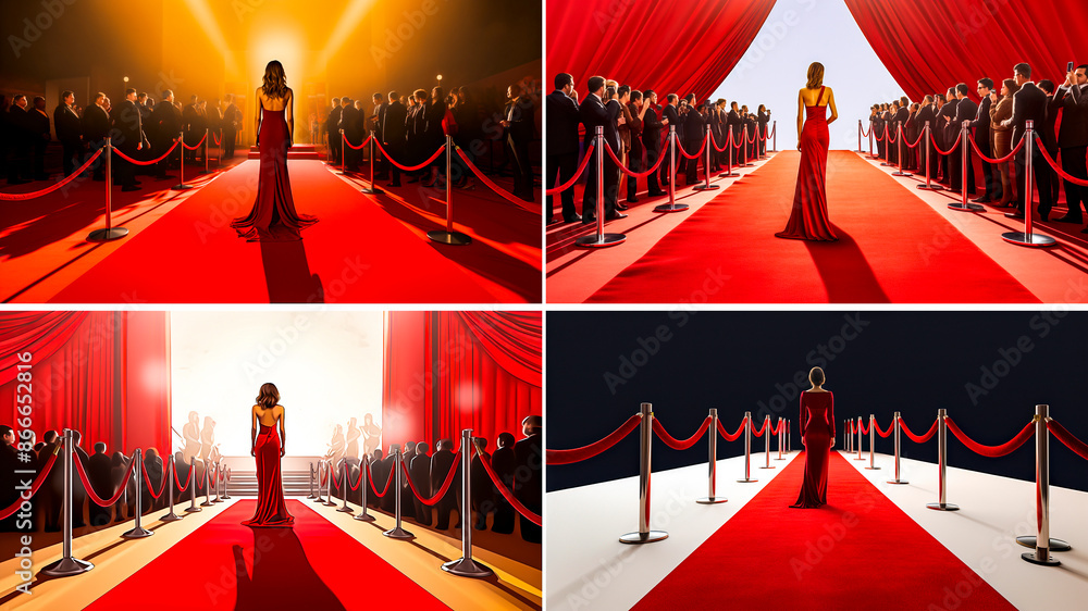 4 photo collages Create a hyper-realistic image of the red carpet ...