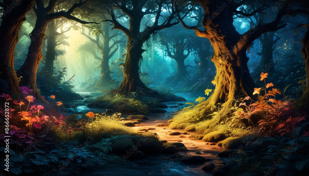Mystical Path in an Enchanted Forest - Fantasy Landscape Featuring ...