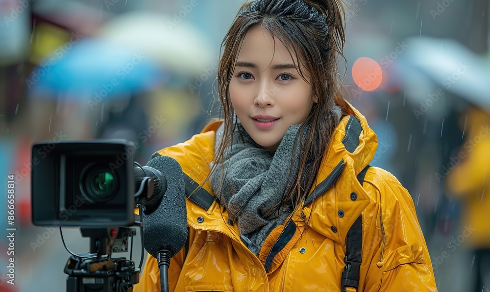 Breaking news: Female reporter covers live event, standing in middle of ...