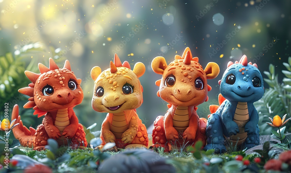 Cartoon dragons and dinosaurs, friends together for children ...