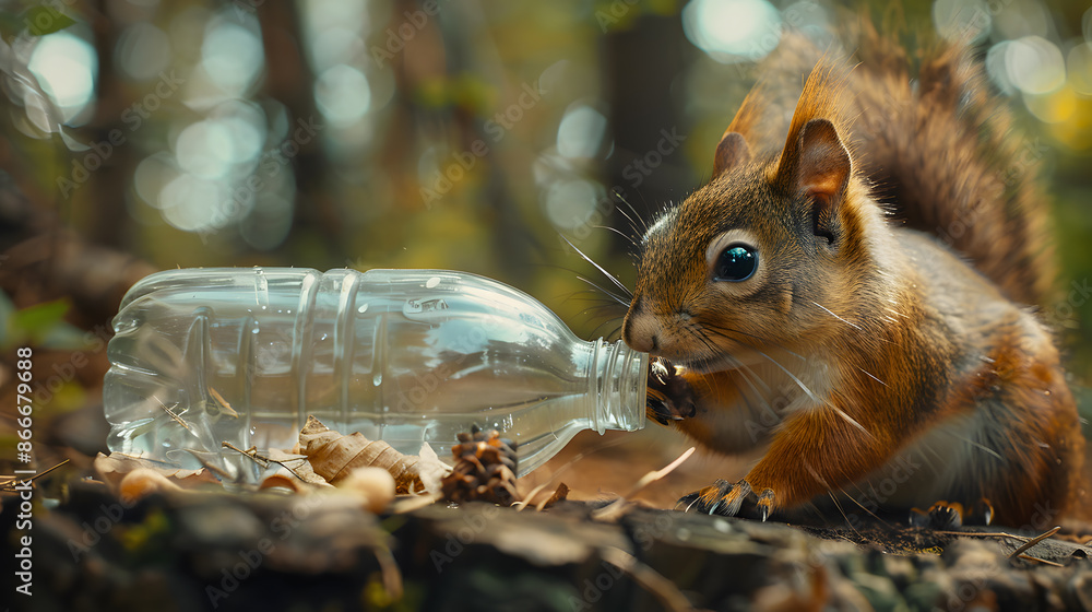 Environmental pollution, squirrel sniffing and tasting empty plastic ...