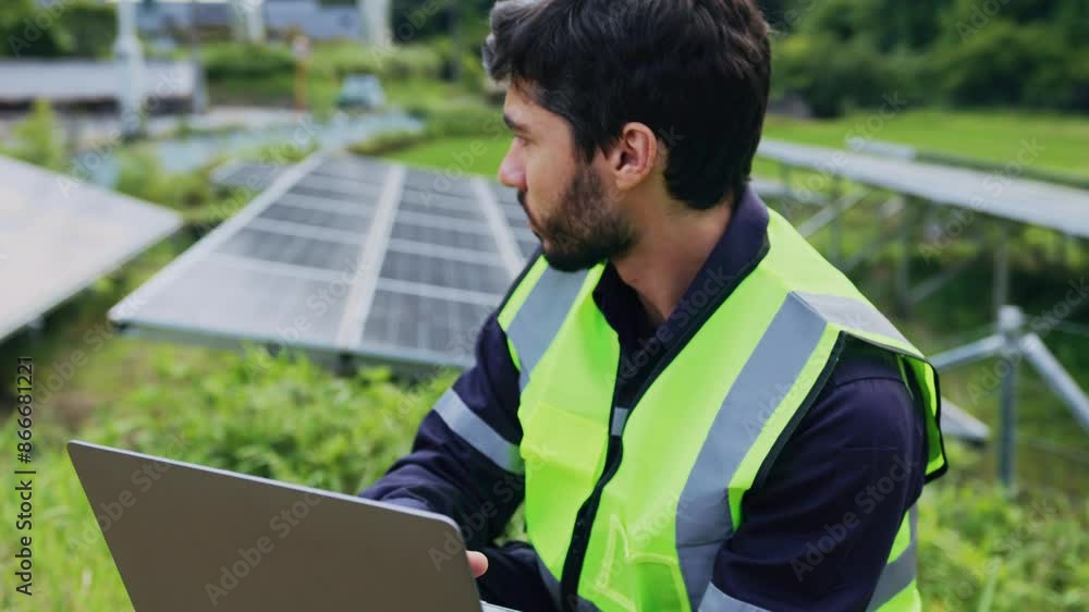 Engineer checks the operation of solar panel power plant after ...