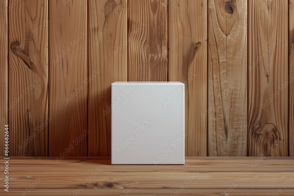 Blank white box mock up on wood background Blank white box mock up on ...