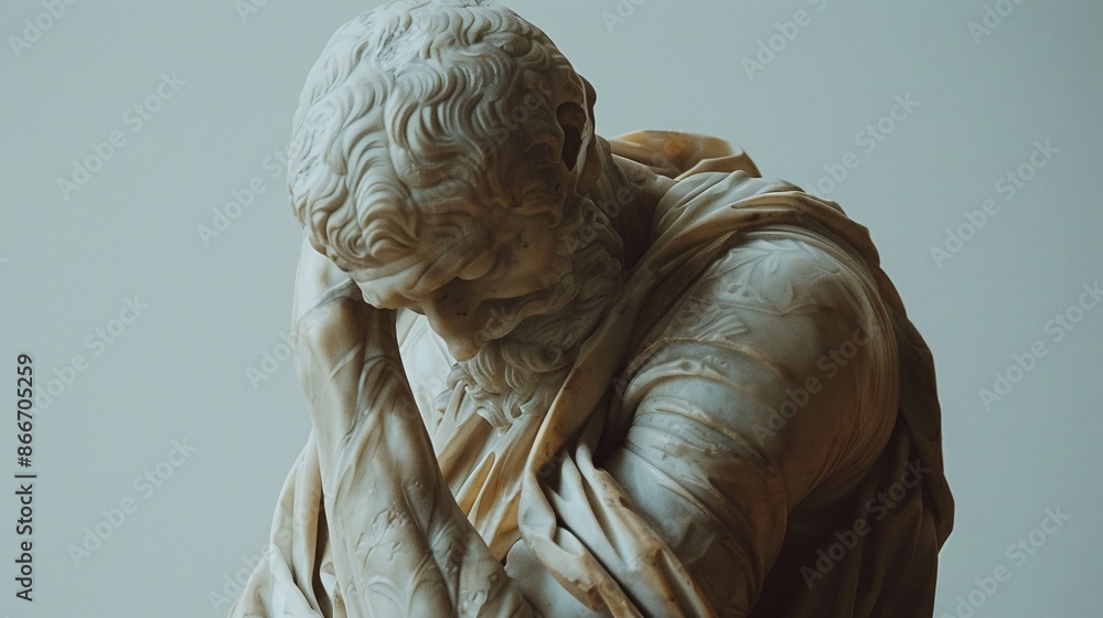 Museum exhibit featuring a headless antique marble sculpture of an ...