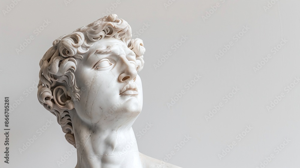 Museum exhibit featuring a headless antique marble sculpture of an ...