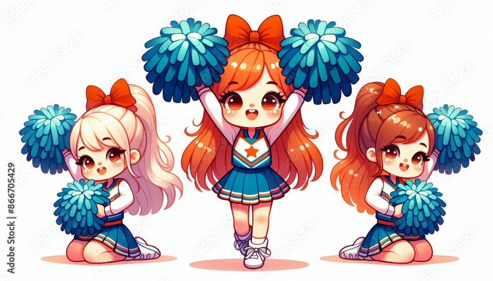 Cheerleading Squad in Action - Three adorable anime girls in ...