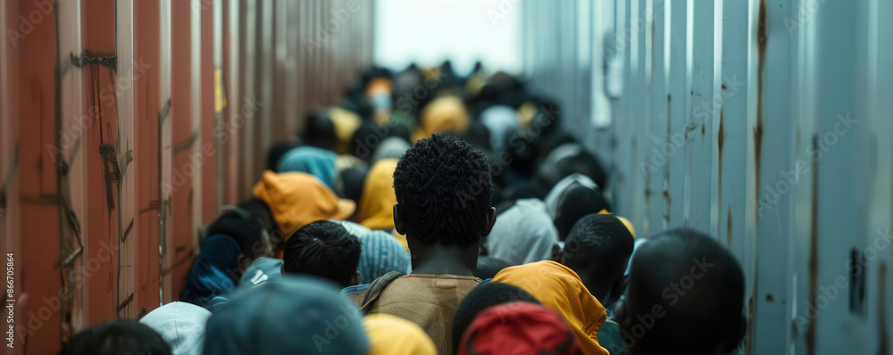 People packed in a shipping container, human trafficking, illegal ...