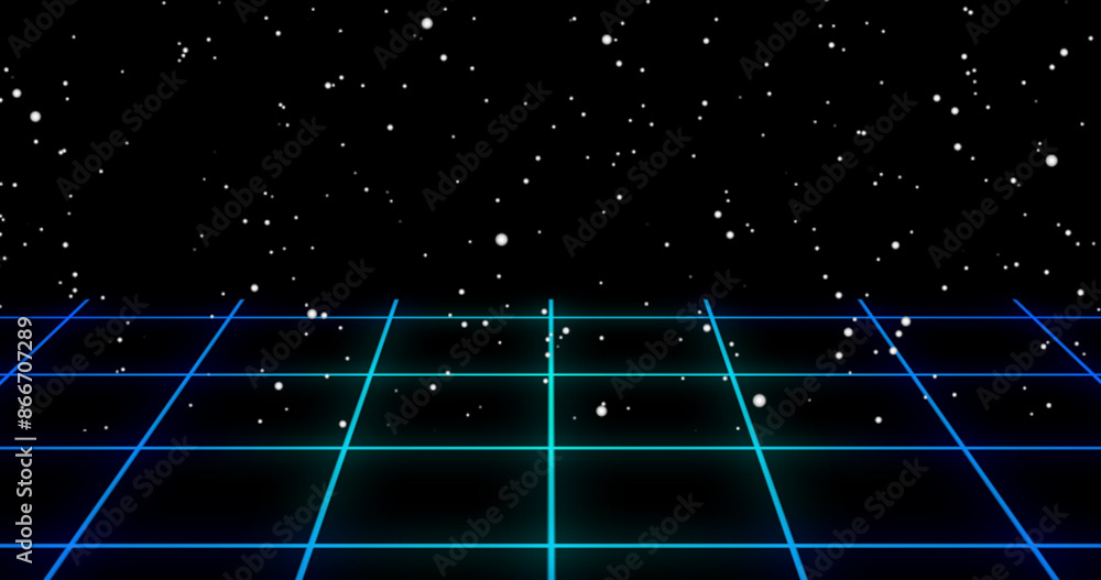 Retro style colorful grid moving with stars in background. 90s ...